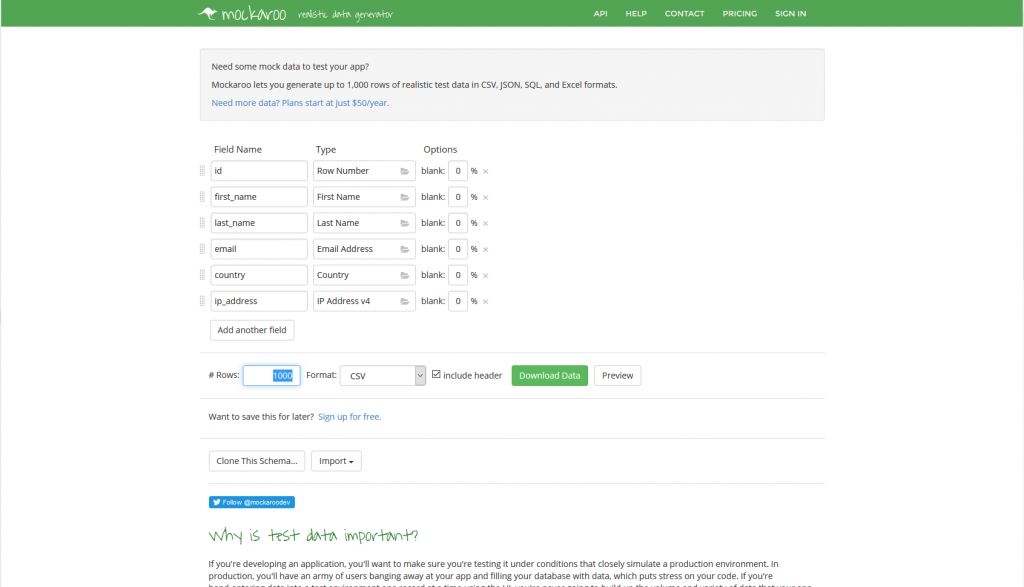 Mockaroo un Générateur de données - D@hoo